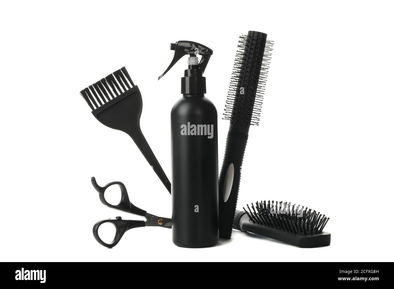 Different hairdresser accessories isolated on white background Stock ...