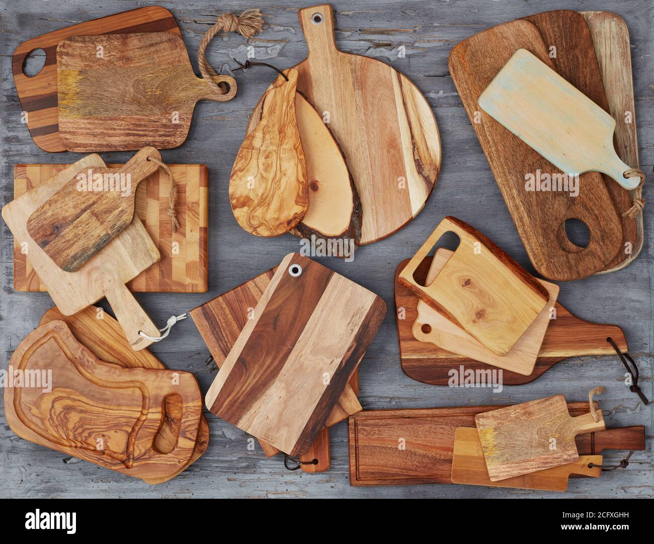 Wooden cutting board collection Stock Photo - Alamy