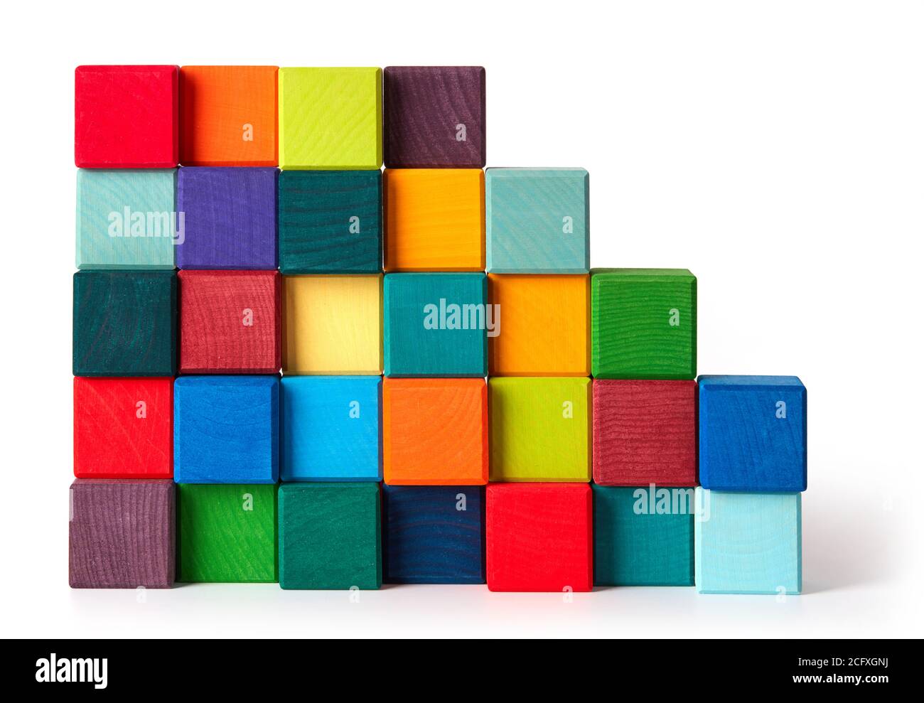 Wooden toy blocks on white background Stock Photo - Alamy