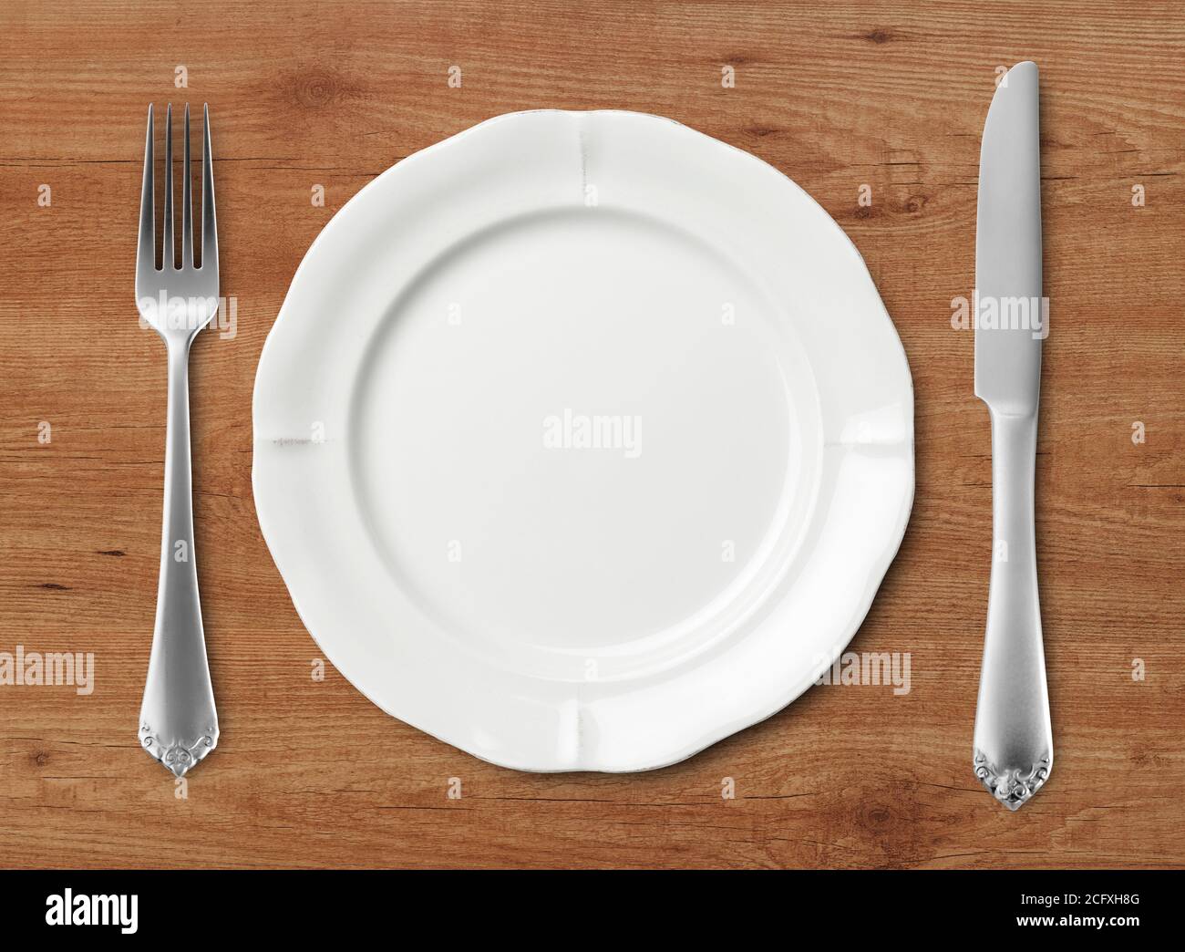 Knife, fork and plate Stock Photo - Alamy