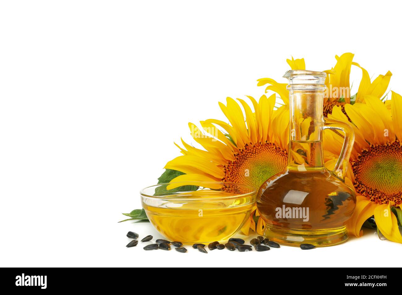 Sunflower, seeds and oil isolated on white background Stock Photo - Alamy