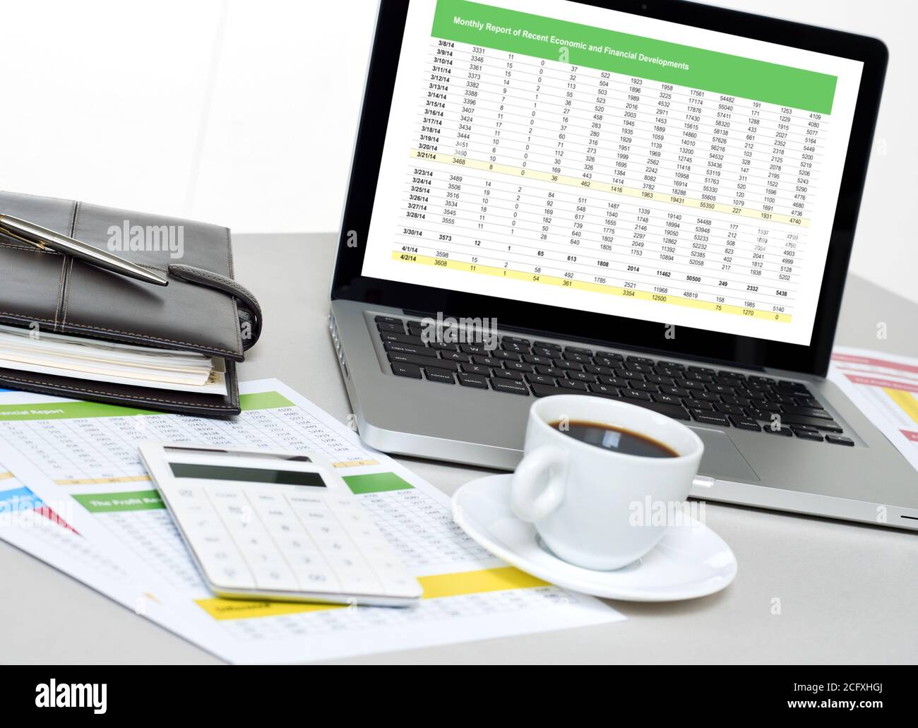 Office still life with financial data Stock Photo - Alamy