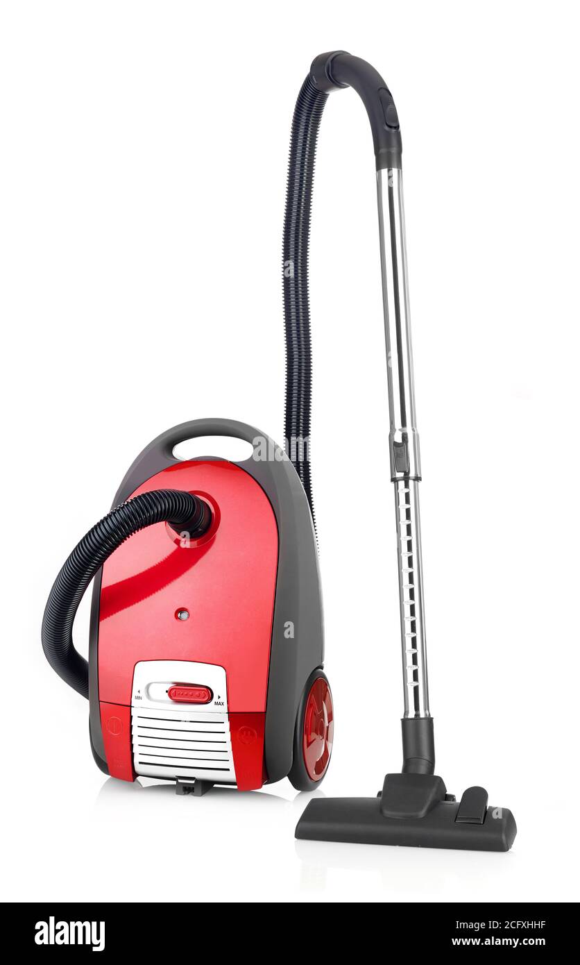 Red vacuum cleaner isolated on white Stock Photo - Alamy