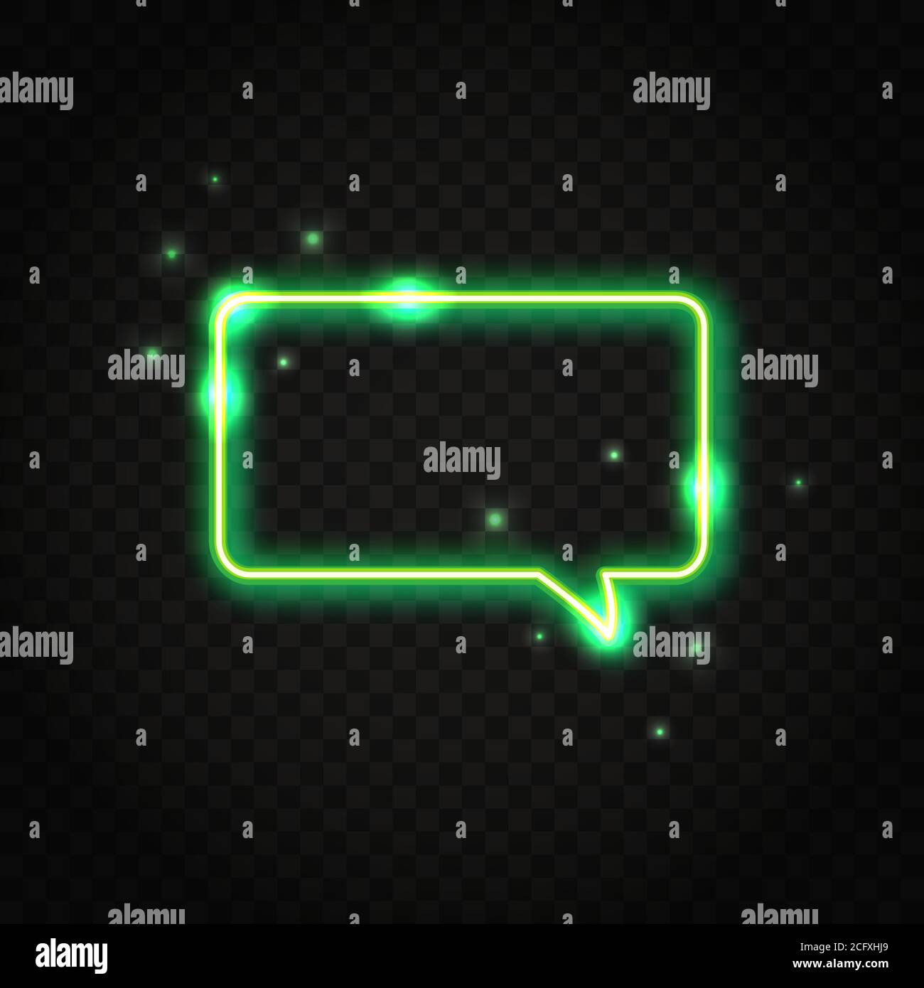 Neon shiny green rectangle speech bubble with space for text. Abstract ...