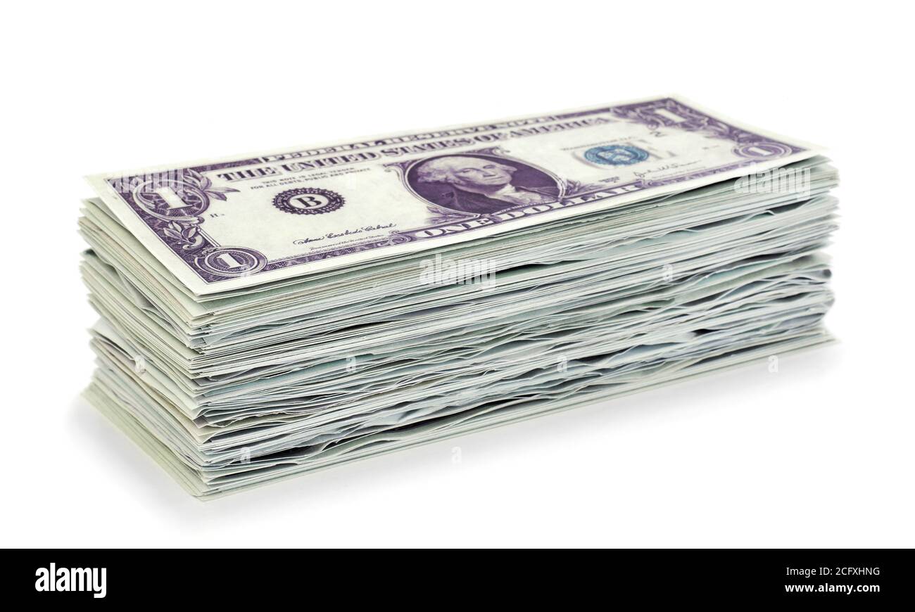 Stack 1 dollar banknotes on white background Stock Photo - Alamy