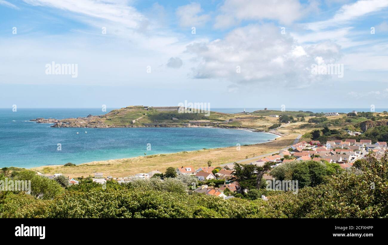 Elevated view of Braye Beach, Alderney Stock Photo - Alamy