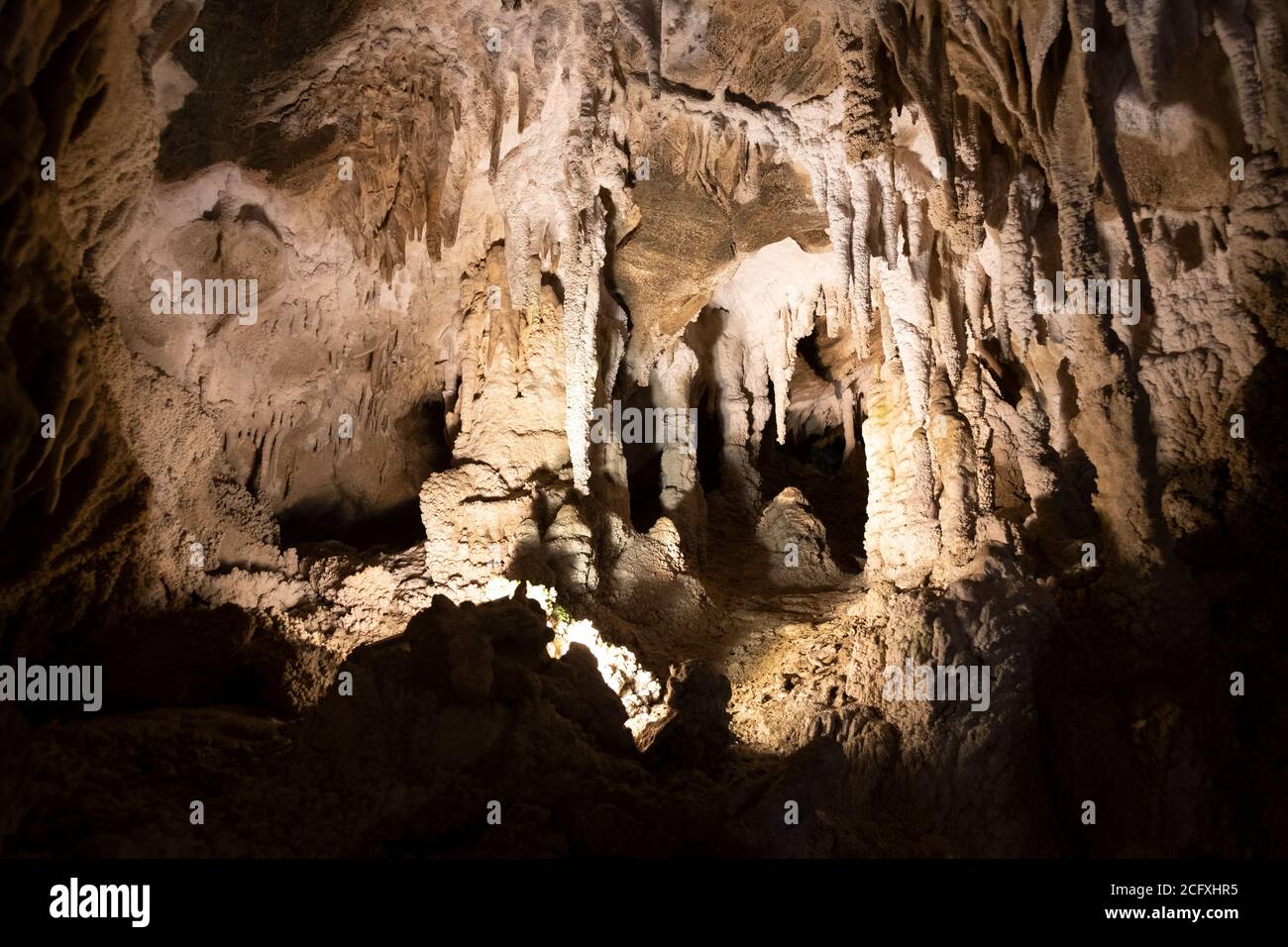 Stalactites and stalagmites in Ngarua Caves, Takaka Hill, near Motueka ...