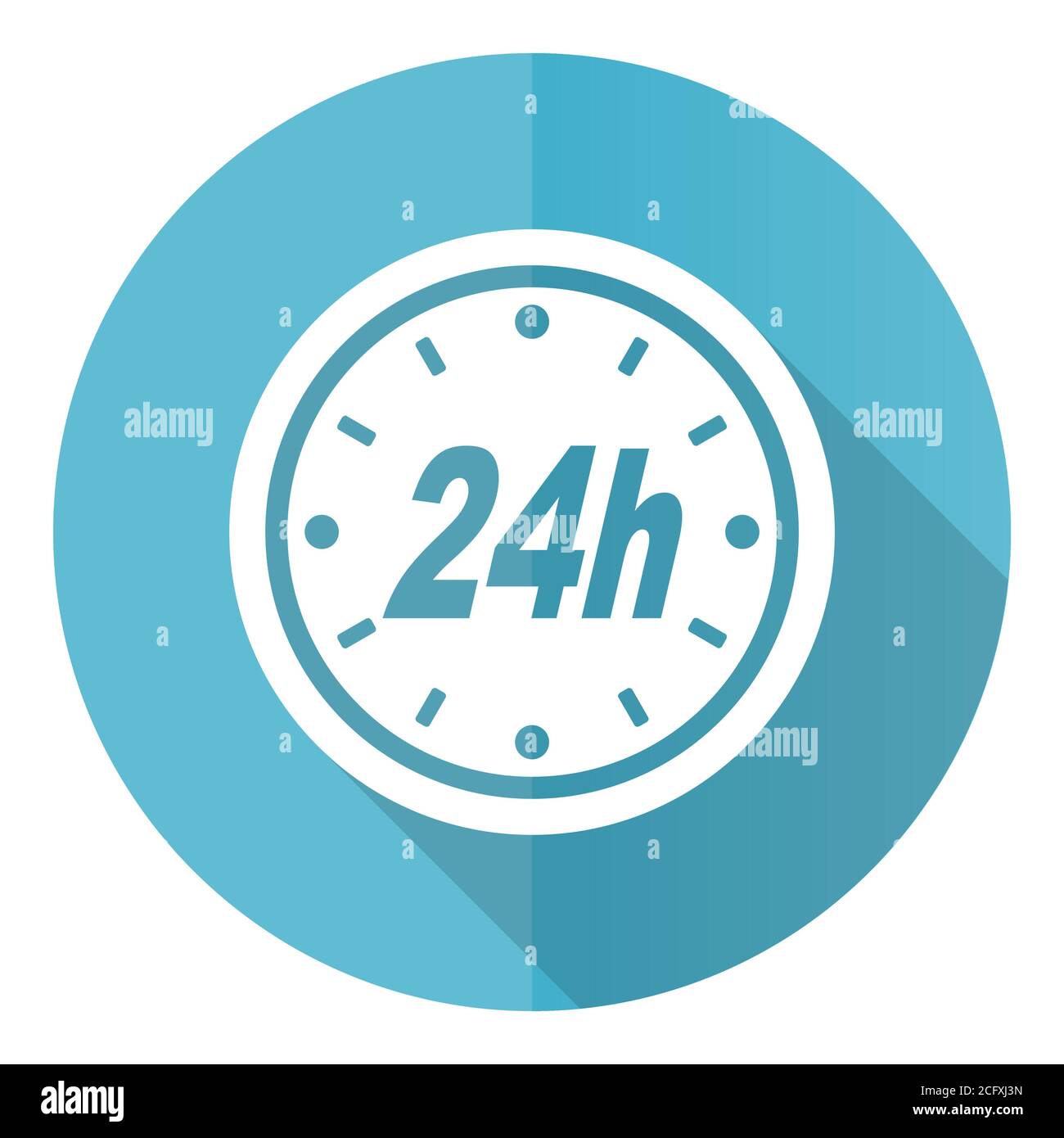 24h vector icon, flat design blue round web button isolated on white ...