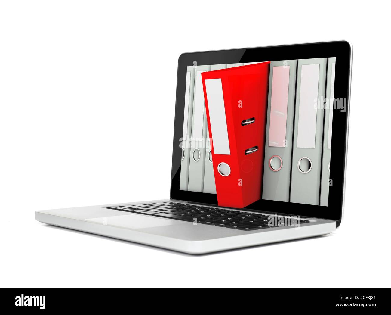 Folders archived in a laptop, white background Stock Photo - Alamy