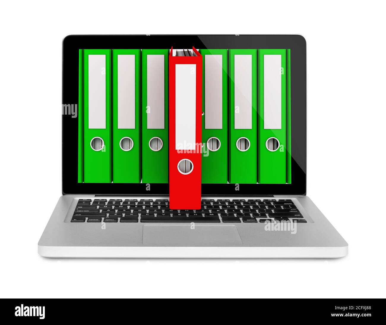 Ring binders archived in a laptop, white background Stock Photo - Alamy
