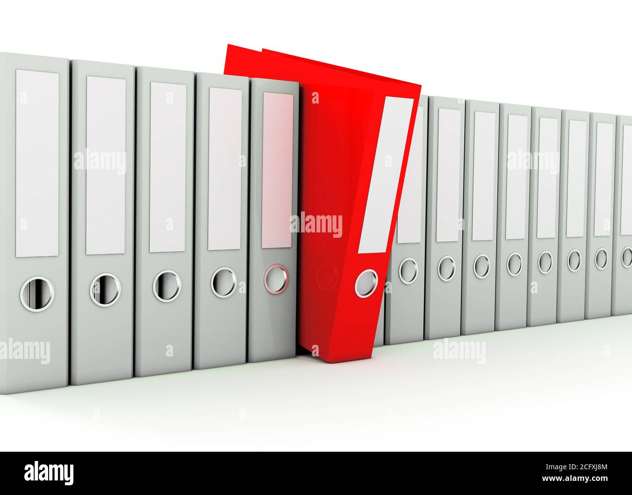 Red folder standing out from a lot of gray folders, white background ...
