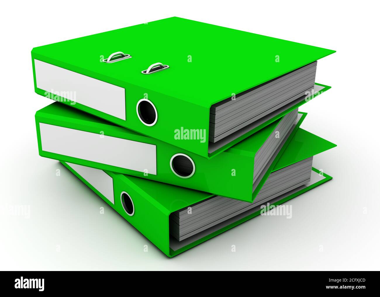 Stack of green ring binders, white background Stock Photo - Alamy
