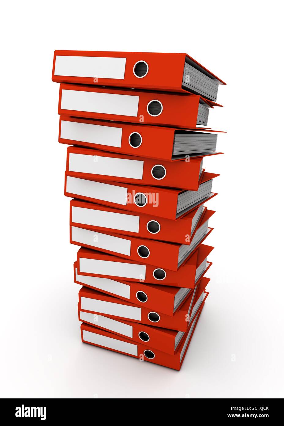 Red office folders stack isolated on white Stock Photo - Alamy