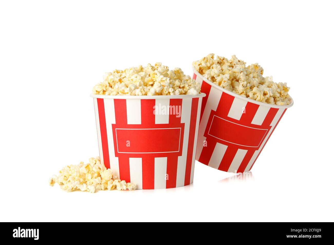 Cardboard buckets with popcorn isolated on white background Stock Photo ...