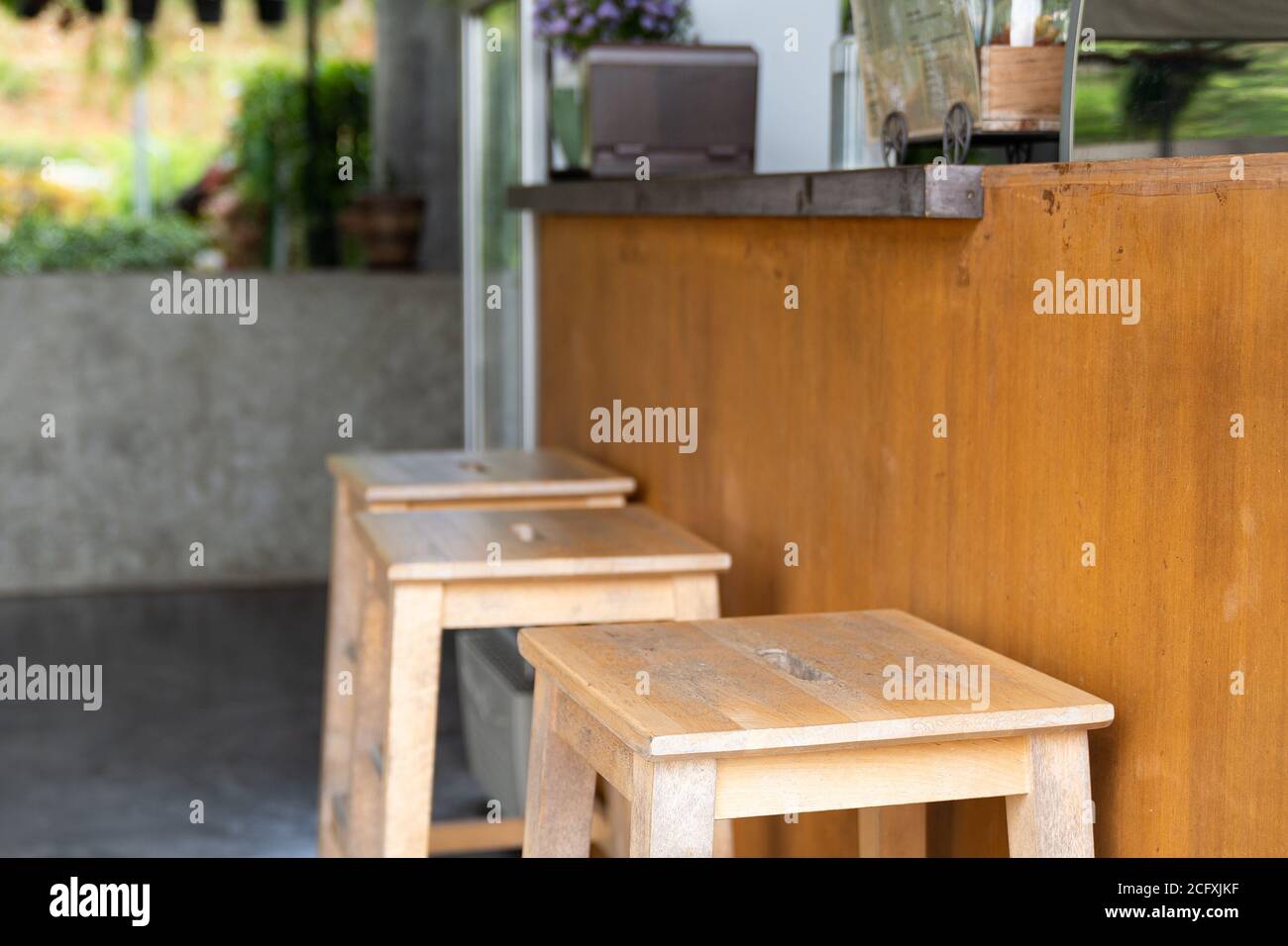 Old wood chair in coffee cafe shop, vintage style Stock Photo - Alamy