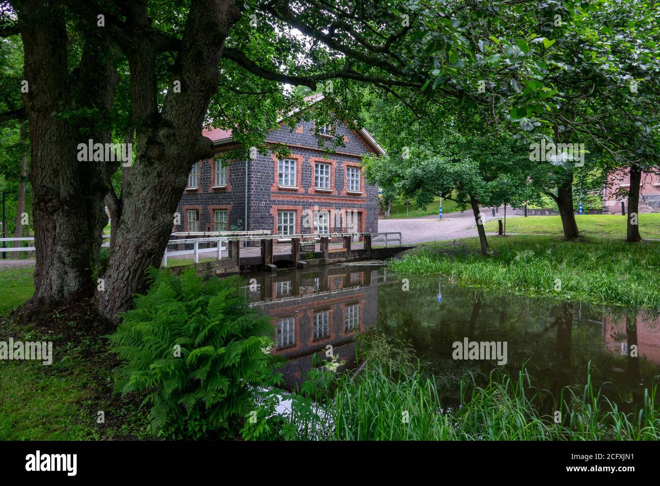 Fiskars village and its mill in the summer time. Former iron works mill ...