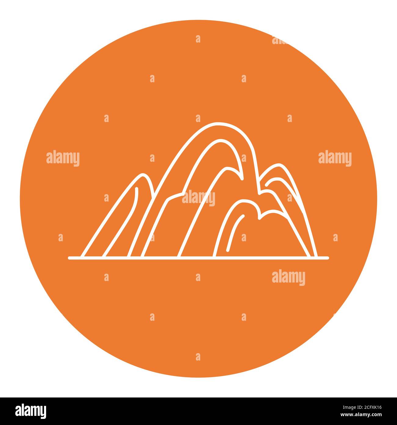 Hill icon in thin line style. Outline mountain symbol in round frame ...