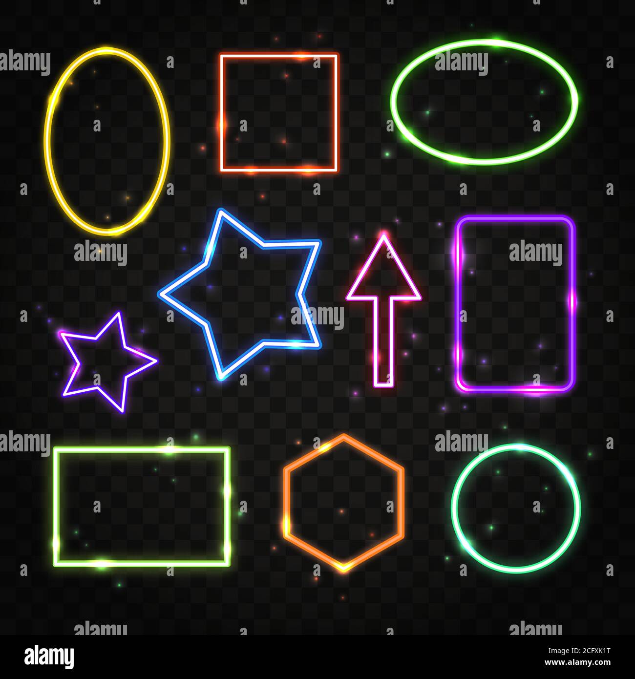 Collection of colorful neon frames with space for text. Set of ...