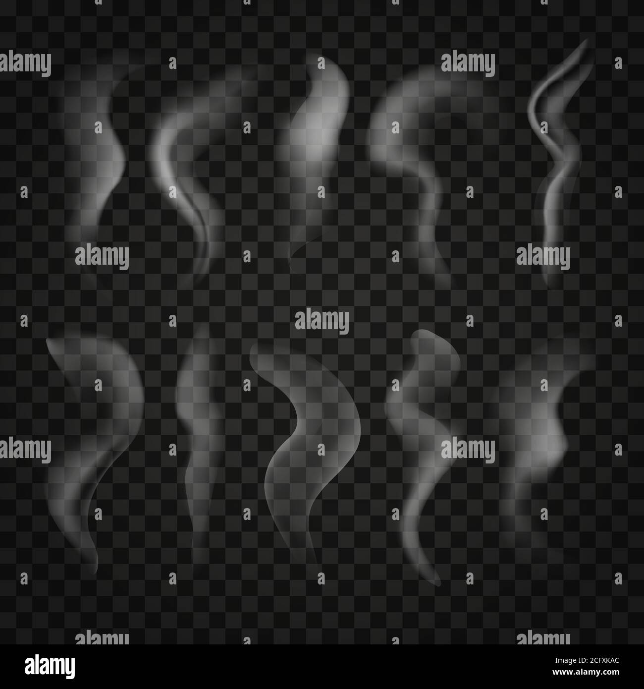 Trickles of smoke collection isolated on transparent background. Vector ...