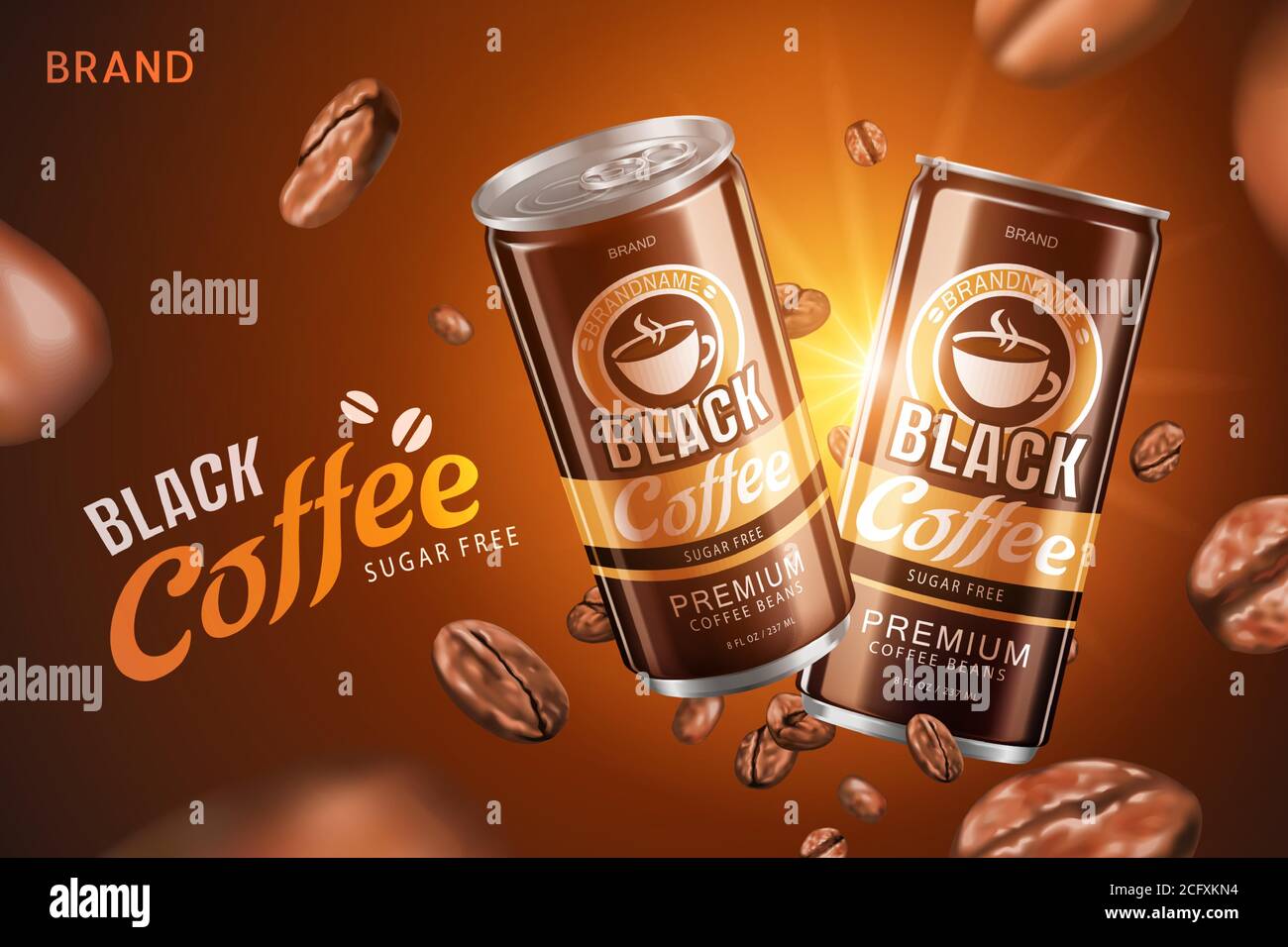 Sugar free black coffee promo design in 3d illustration with roasted ...