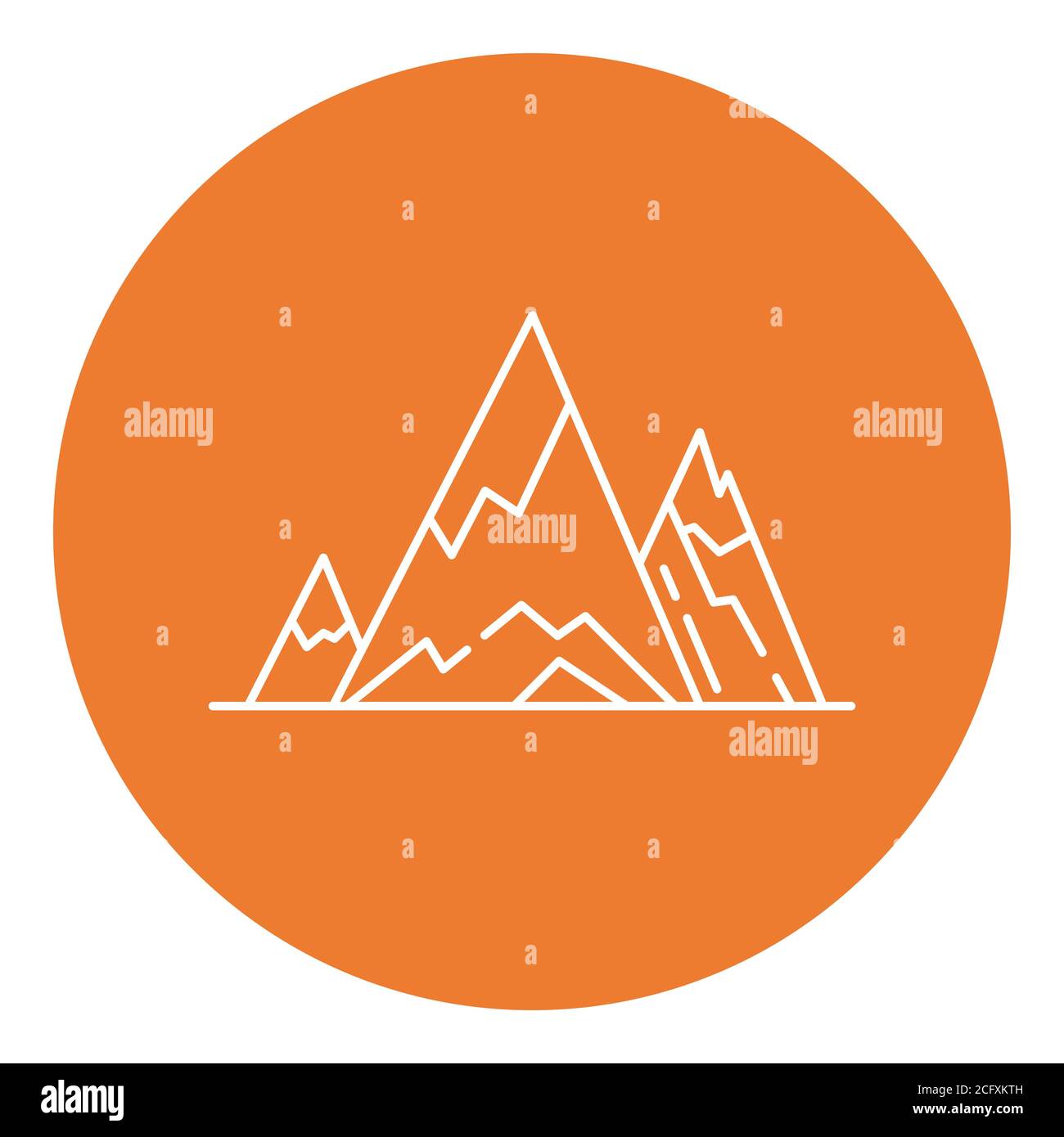 Mountain peaks icon in thin line style. Sharp rocks symbol in round ...
