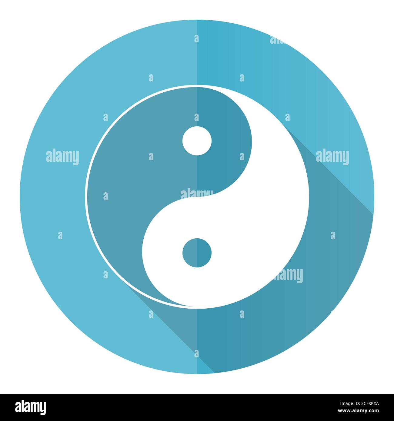 Ying yang vector icon, flat design blue round web button isolated on ...