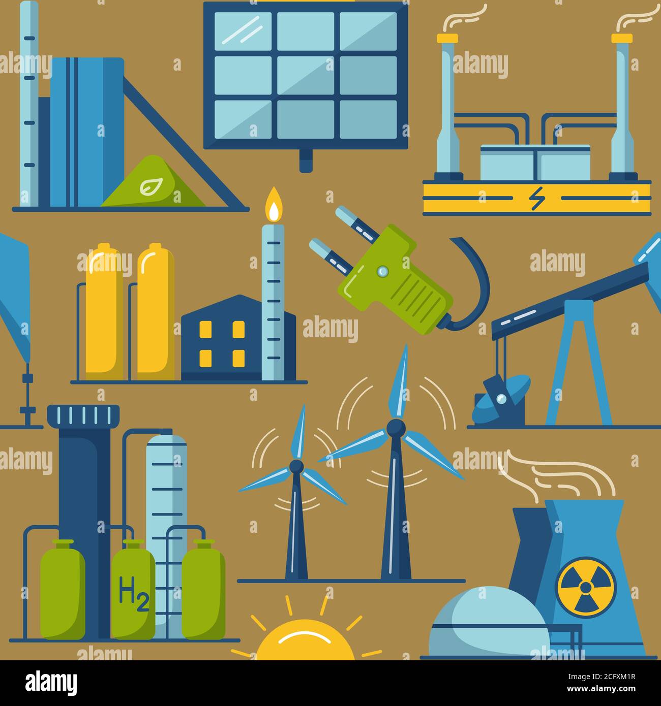 Colorful seamless pattern with energy production and ecology symbols in ...