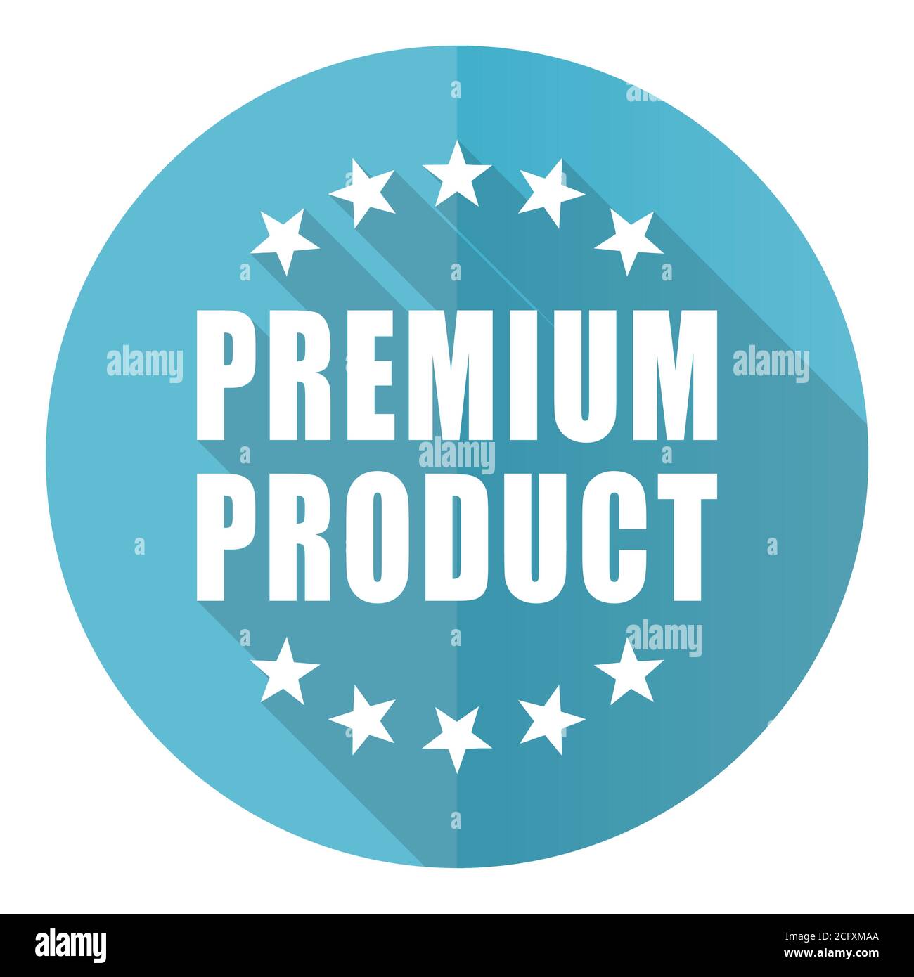 Premium product vector icon, flat design blue round web button isolated ...