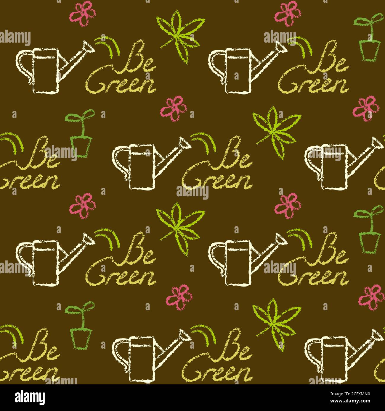 Seamless pattern with Be Green lettering. Ecology themed repeating ...