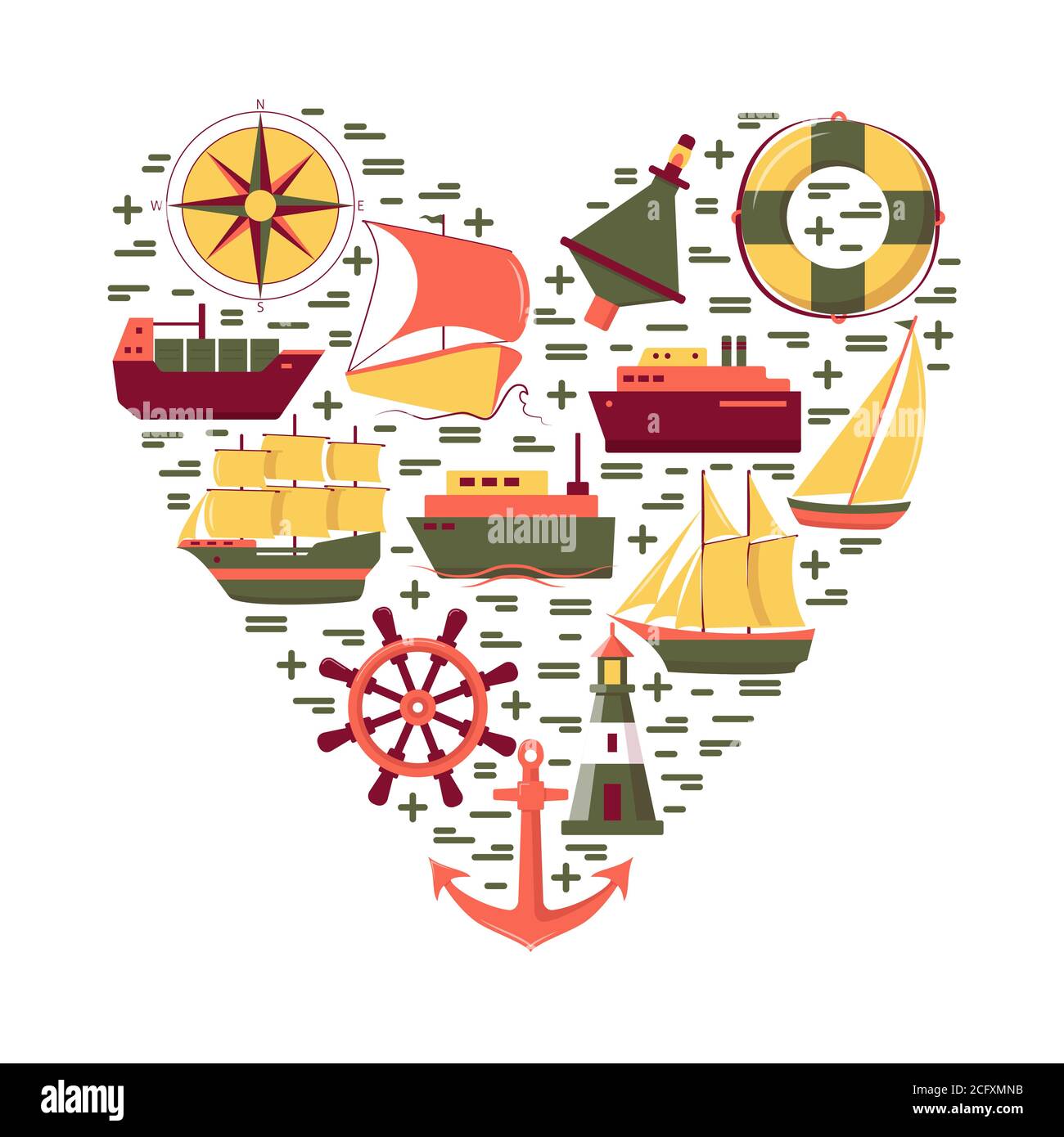 Sea spirit concept banner or poster template in flat style with ships ...