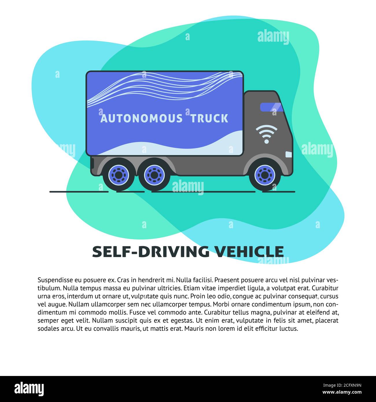 Self-driving truck banner template in flat style with place for text ...