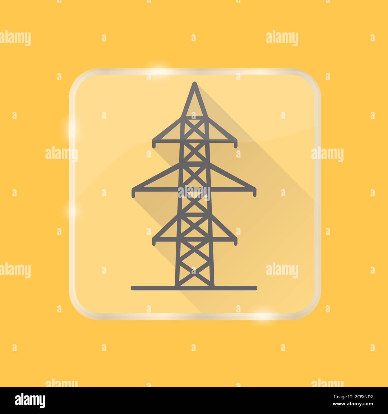 High voltage power line transmission tower silhouette icon with long ...