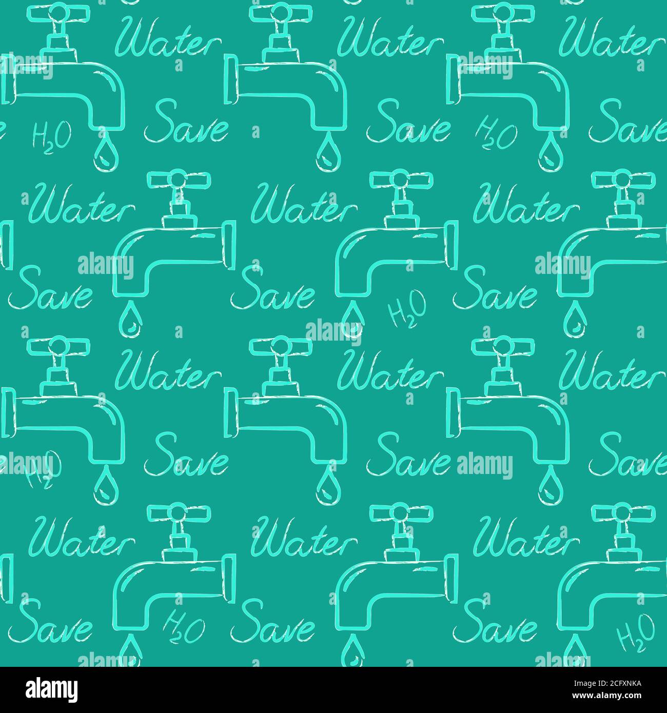 Ecology seamless pattern with Save Water lettering and leaking faucet ...