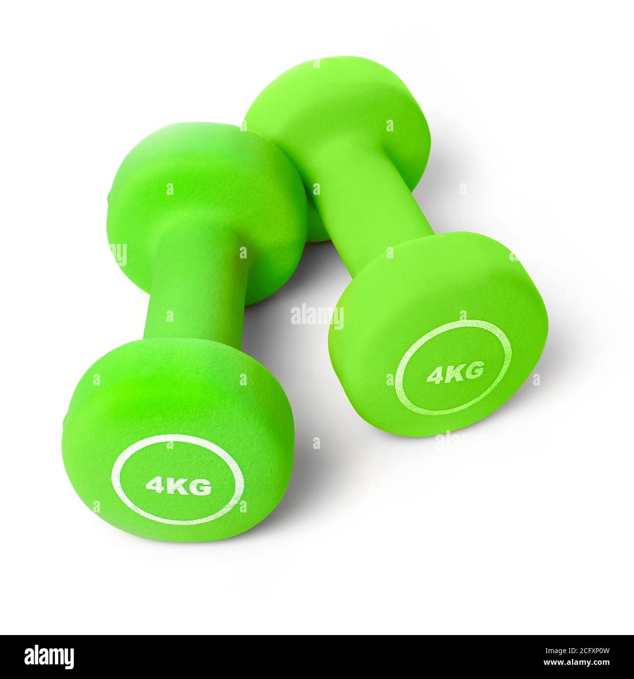 Green dumbbells isolated on white Stock Photo - Alamy