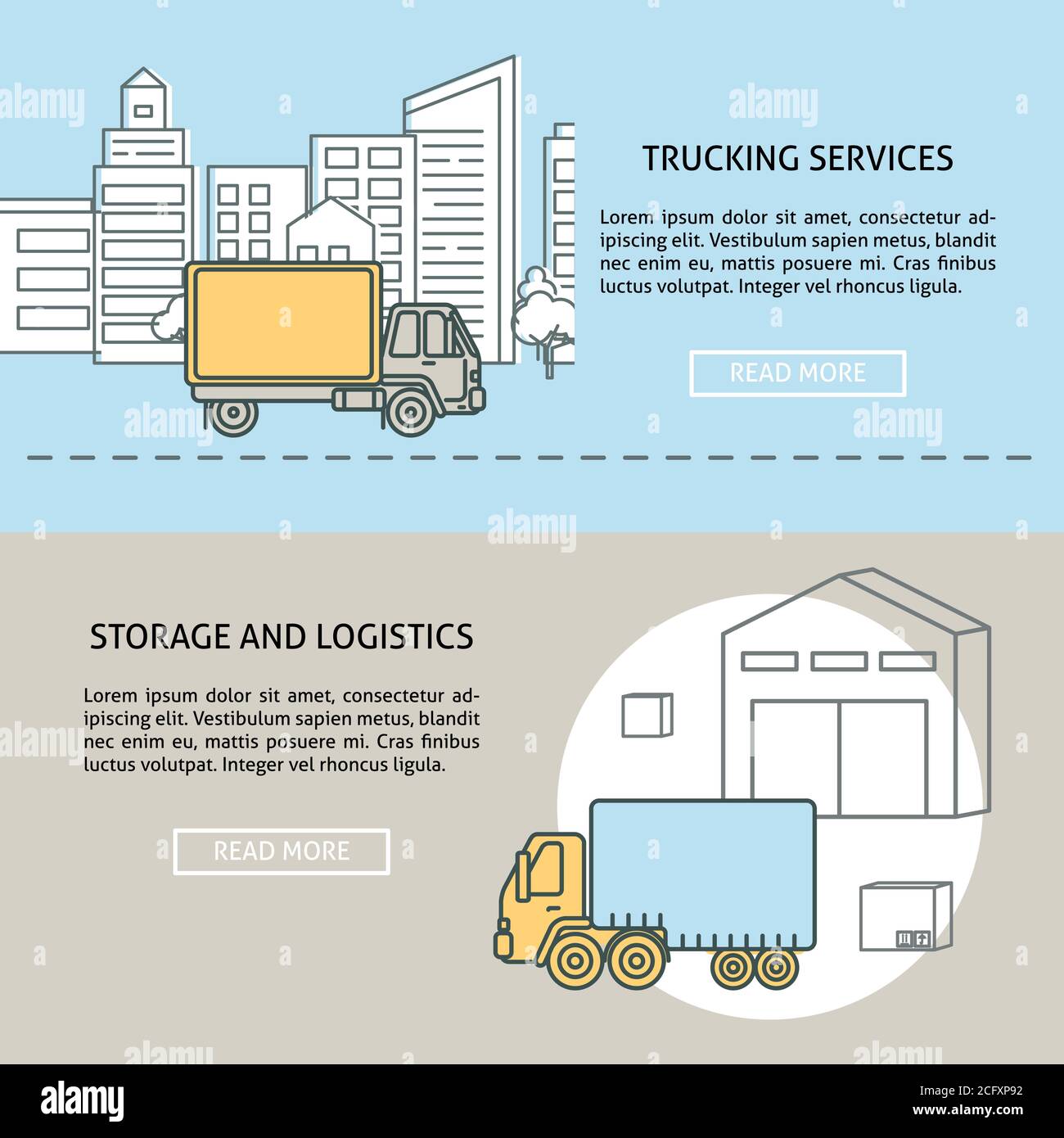 Cargo and storage horizontal banner templates in thin line style Stock ...