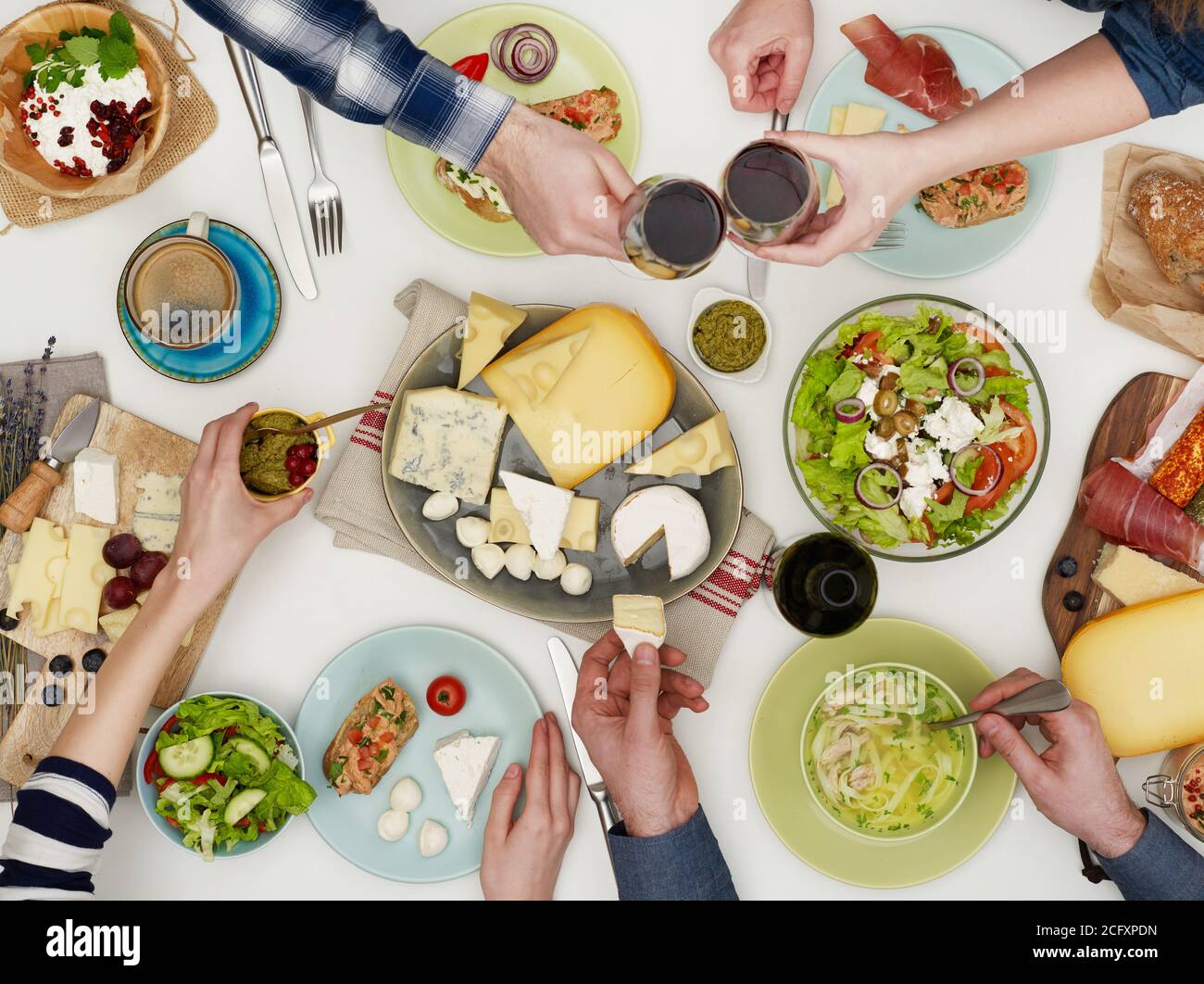 View from above the table of people eating Stock Photo - Alamy