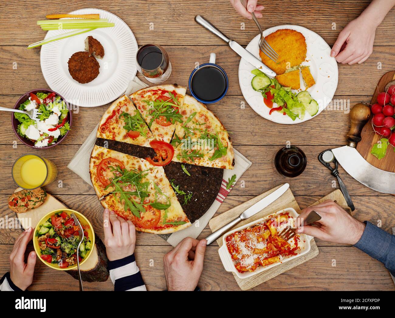 View from above the table of dishes Stock Photo - Alamy
