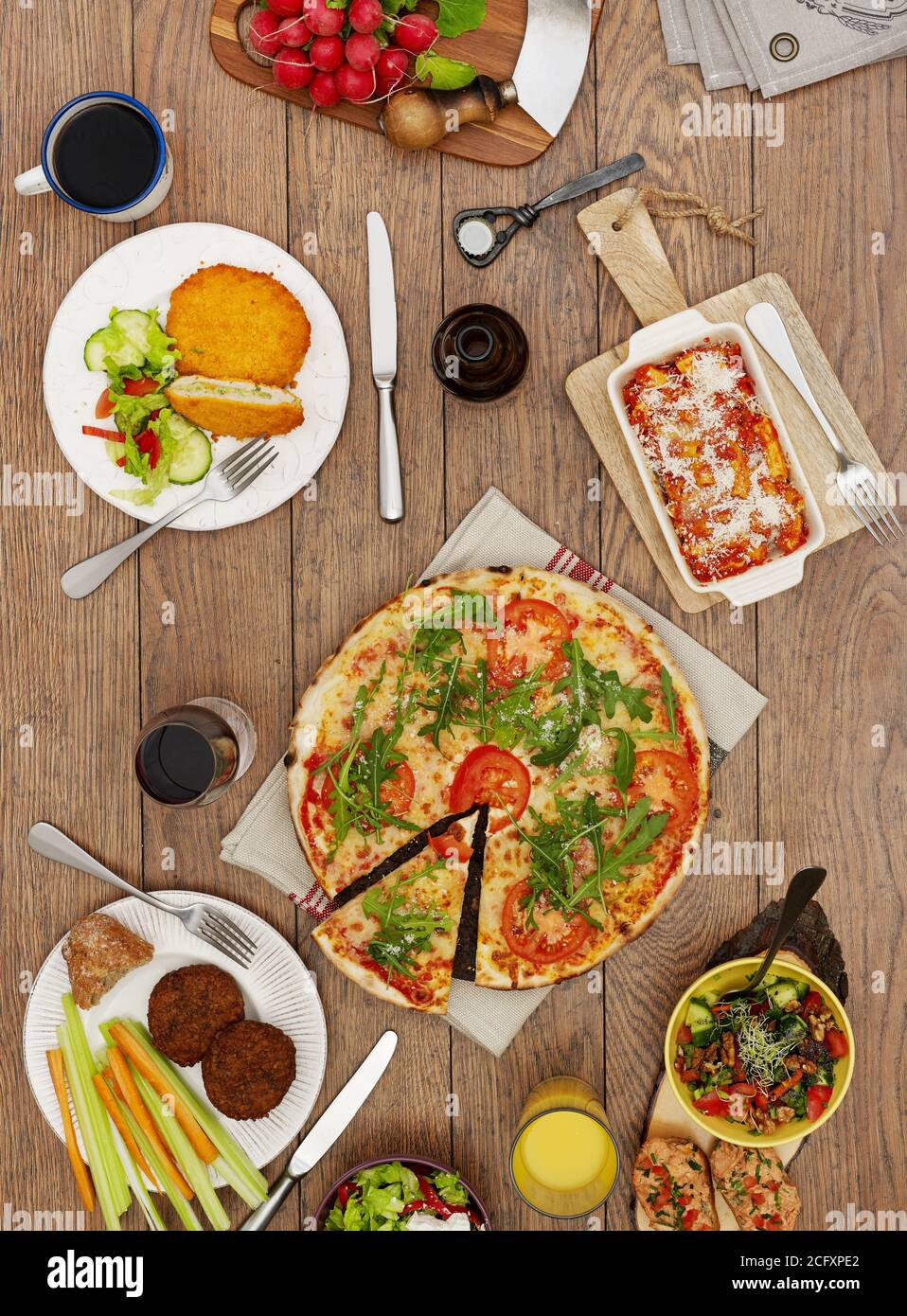 View from above the table of dishes Stock Photo - Alamy