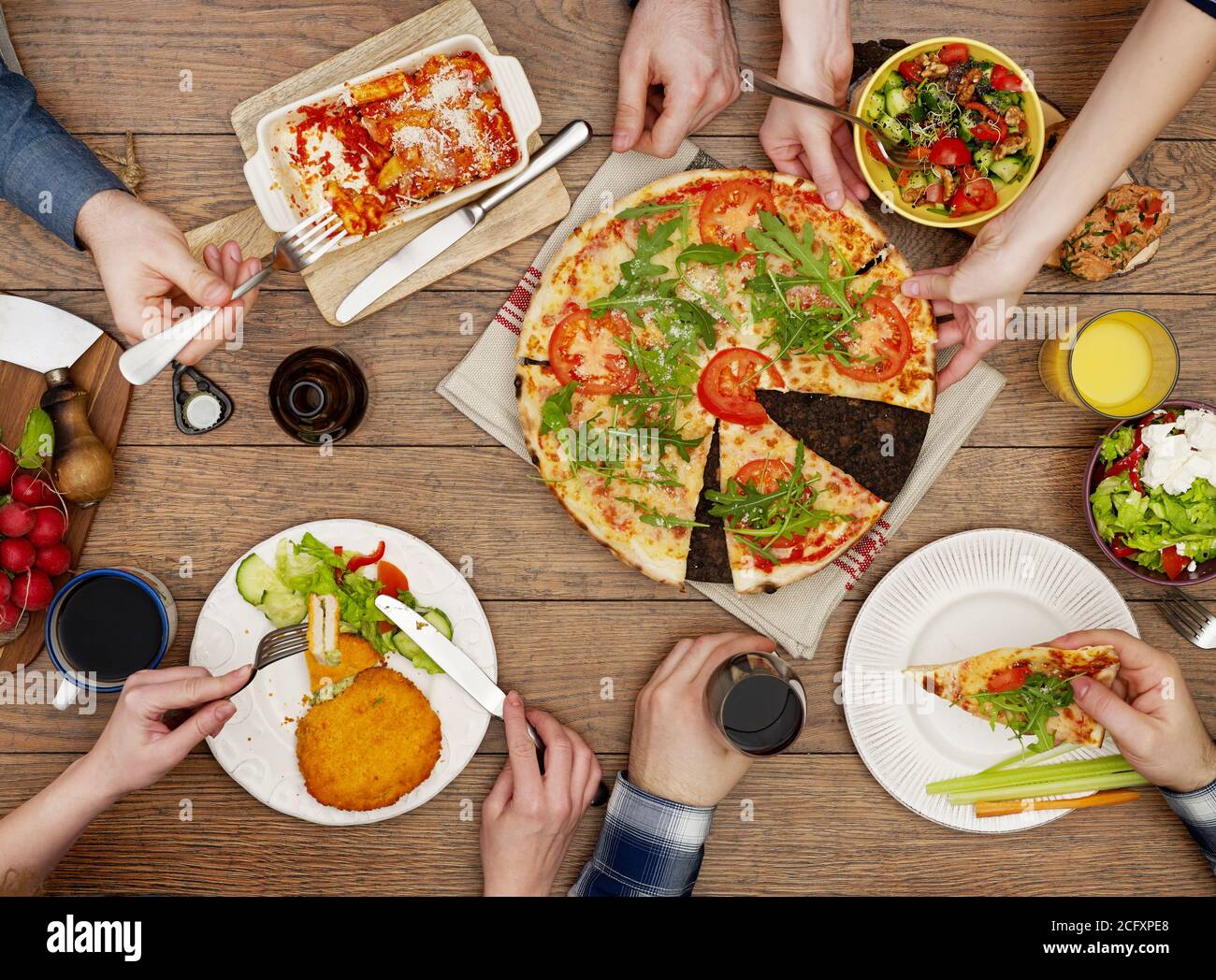 View from above the table of people eating Stock Photo - Alamy