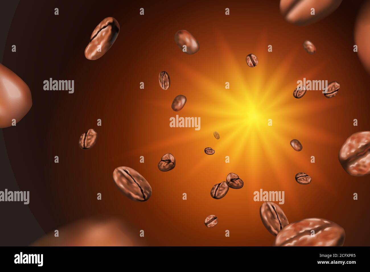 Golden glowing effect background with 3d illustration coffee beans ...