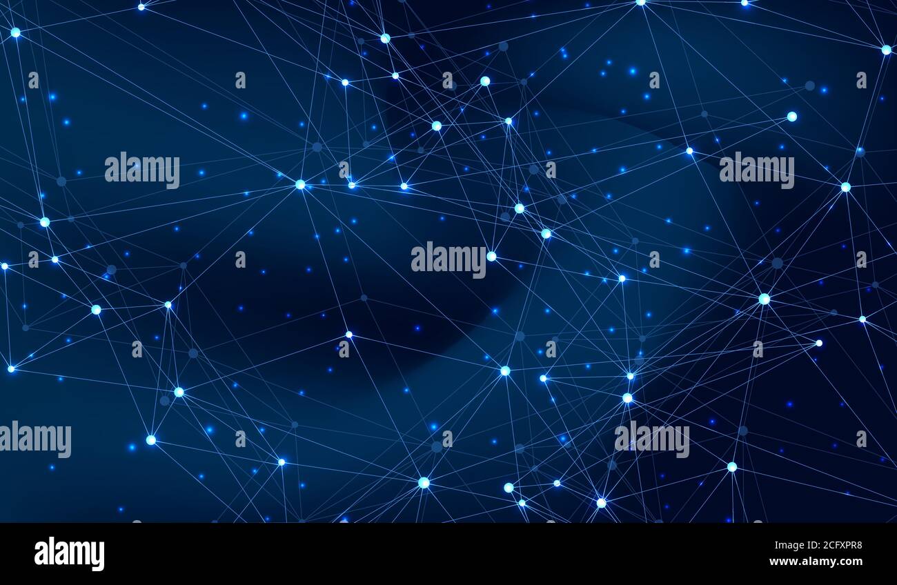 Abstract digital network connection structure on blue background ...