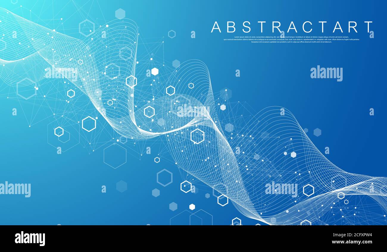 Technology abstract lines and dots connect background with hexagons. Hexagon grid. Hexagons ...