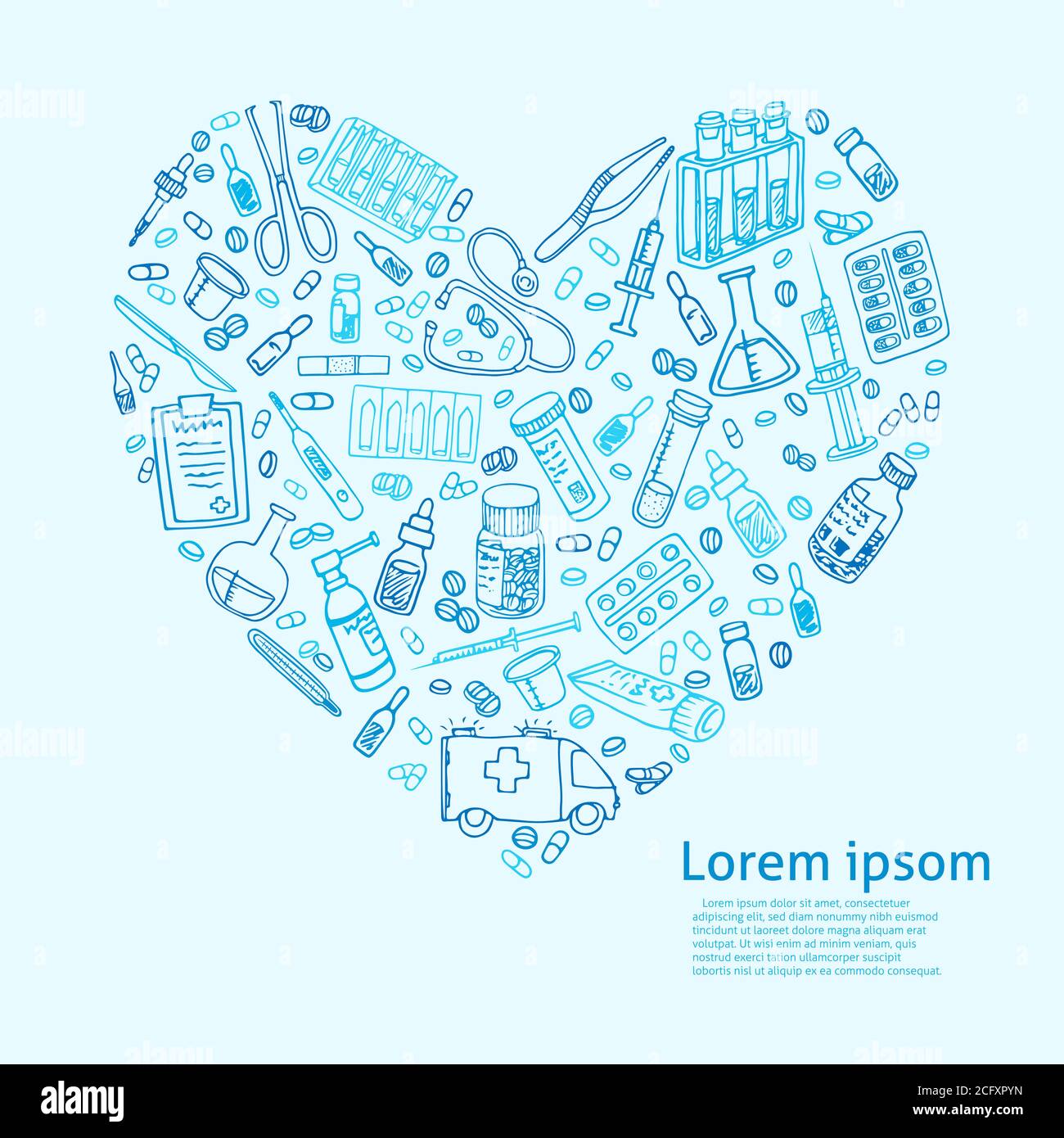 healthcare doodles shaped in heart. Vector template Stock Vector Image ...