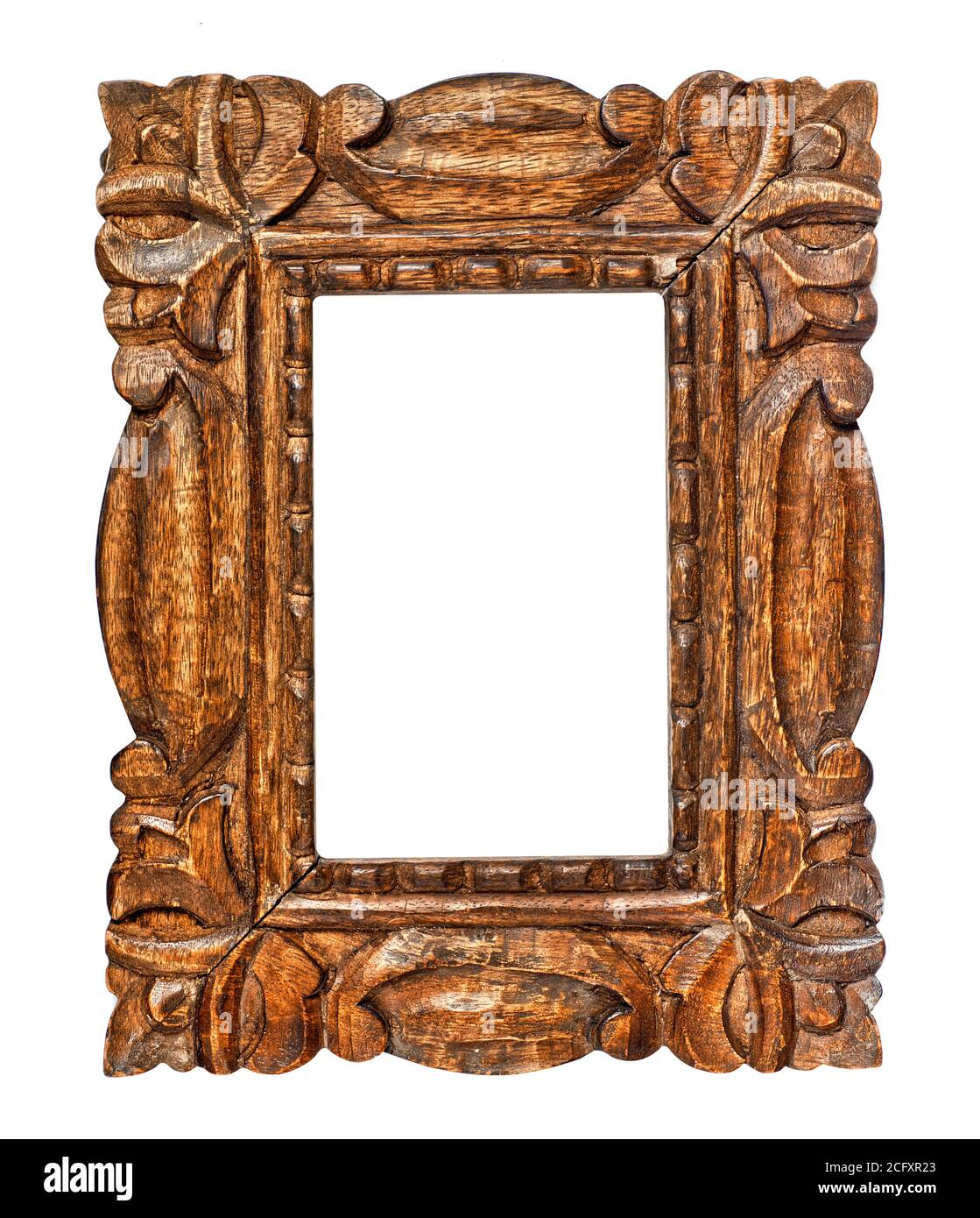 Hand carved wooden frame on white background Stock Photo - Alamy