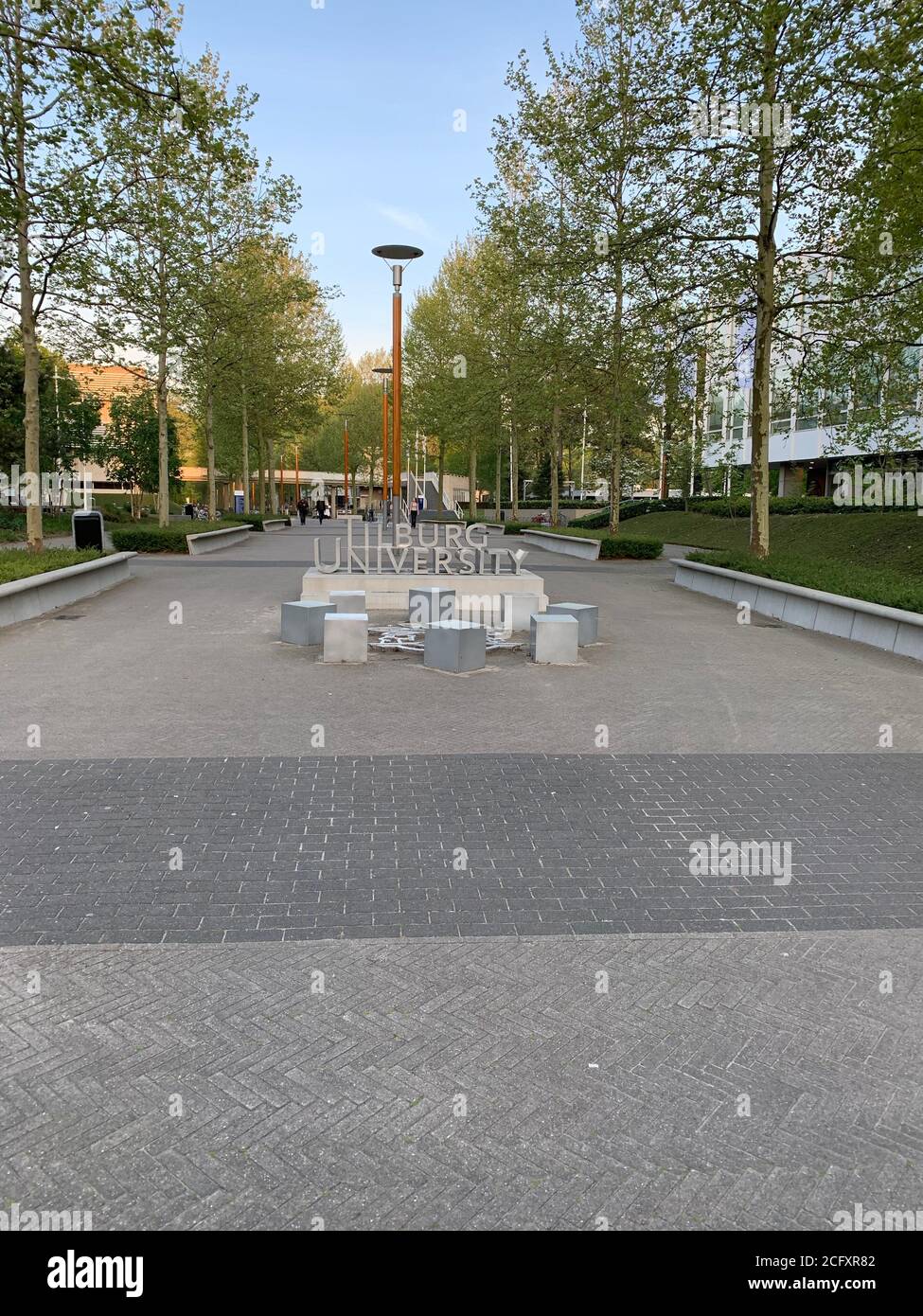 Tilburg University logo / sign at campus area. Tilburg, North Brabant ...