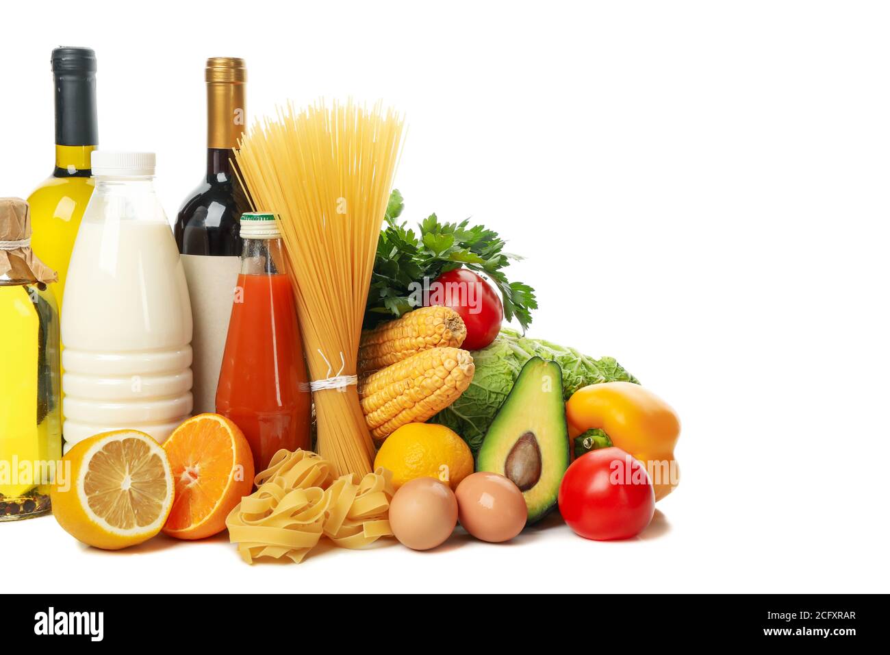 Bunch of different food isolated on white background Stock Photo - Alamy