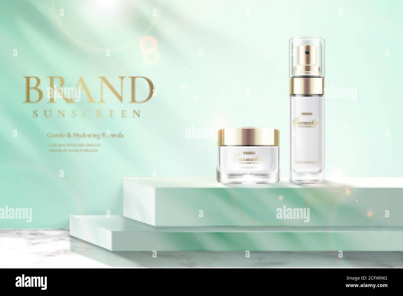 Ad template for simple skin care product, product mock-ups set on green ...