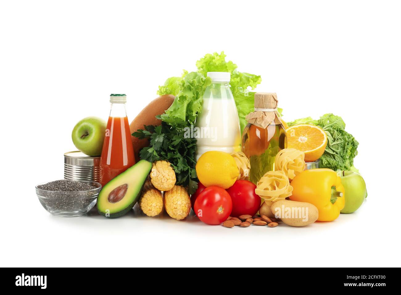 Bunch of different food isolated on white background Stock Photo - Alamy