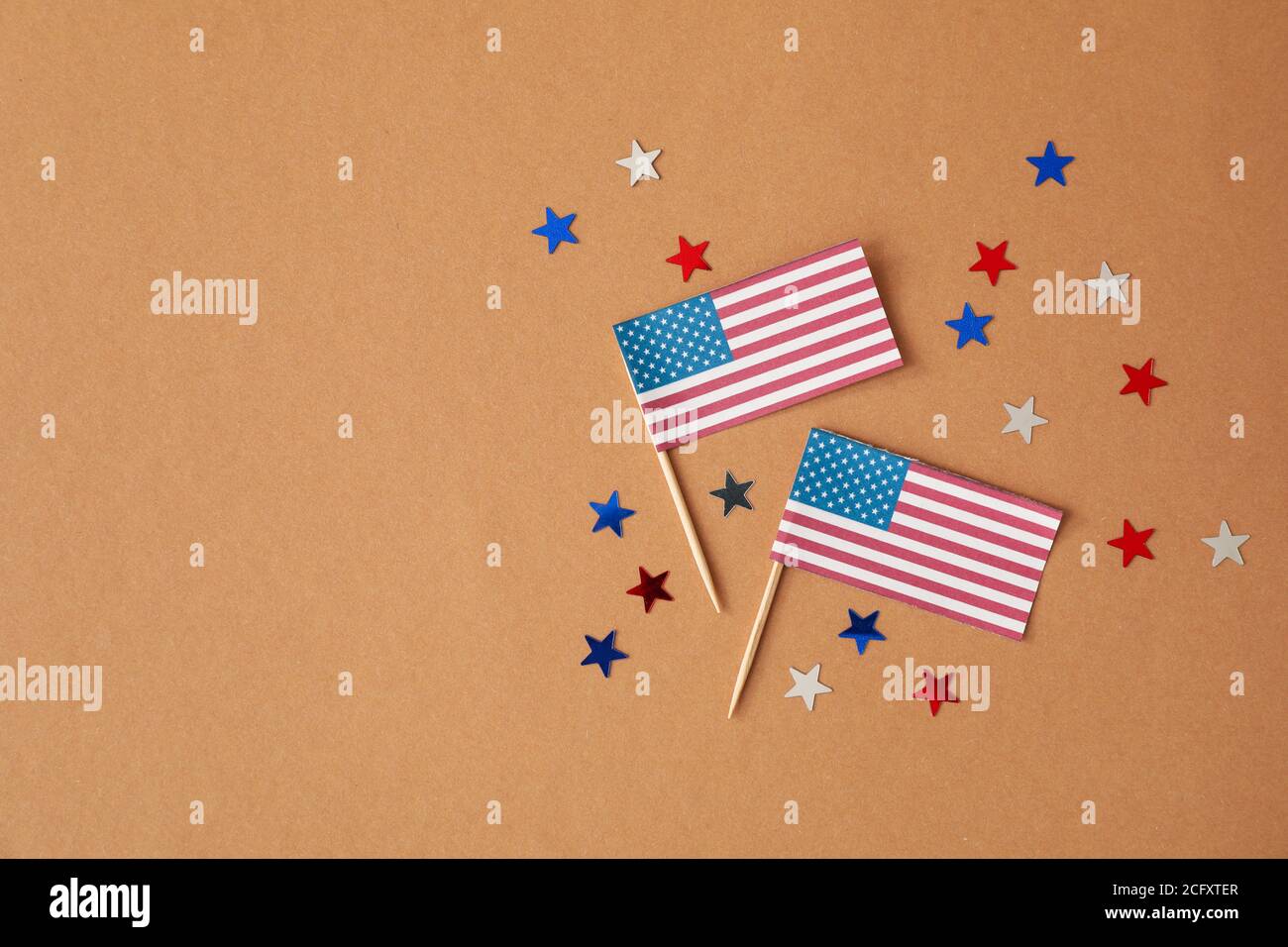 American flags and stars on craft background, top view Stock Photo - Alamy