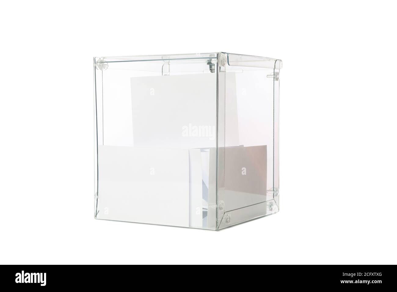 Voting box with bulletins isolated on white background Stock Photo - Alamy